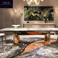 China 6 Seater Rectangular Sintered Stone Dining Table Gold Metal Legs for Home Kitchen Villa Hotel for sale