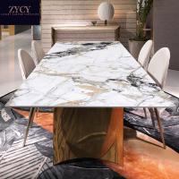 China 6 Seater Rectangular Sintered Stone Dining Table Gold Metal Legs for Home Kitchen Villa Hotel for sale