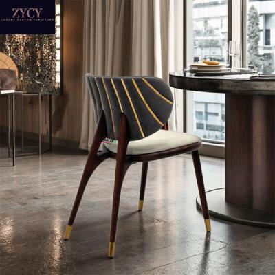 China Italian Modern High End Solid Wood Suede Dining Chair Metal for Home Office Hotel for sale