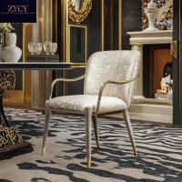 China Premium Luxury Copper Dining Chair Printed Leather Seat Back Upholstered Metal Design for Office for sale