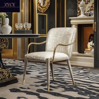 China Premium Luxury Copper Dining Chair Printed Leather Seat Back Upholstered Metal Design for Office for sale