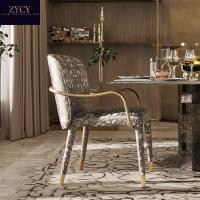 China Premium Luxury Copper Dining Chair Printed Leather Seat Back Upholstered Metal Design for Office for sale