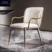 China Premium Luxury Copper Dining Chair Printed Leather Seat Back Upholstered Metal Design for Office for sale
