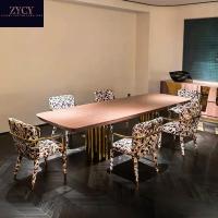 China Premium Luxury Copper Dining Chair Printed Leather Seat Back Upholstered Metal Design for Office for sale
