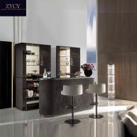 China Premium Open Back Wine Bar Set Solid Wood Table Integrated Sink Fridge Swivel Velvet Stools for sale