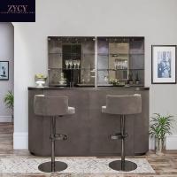 China Premium Open Back Wine Bar Set Solid Wood Table Integrated Sink Fridge Swivel Velvet Stools for sale