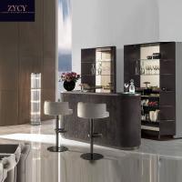 China Premium Open Back Wine Bar Set Solid Wood Table Integrated Sink Fridge Swivel Velvet Stools for sale