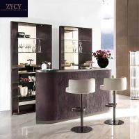 China Premium Open Back Wine Bar Set Solid Wood Table Integrated Sink Fridge Swivel Velvet Stools for sale