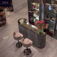 China Premium Open Back Wine Bar Set Solid Wood Table Integrated Sink Fridge Swivel Velvet Stools for sale