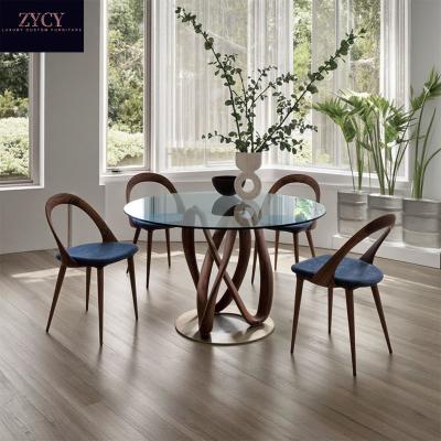 China Walnut 6 Seater Dining Table Italian Modern Designer High End Tempered Glass Stainless for Home Hotel for sale