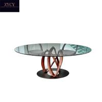 China Walnut 6 Seater Dining Table Italian Modern Designer High End Tempered Glass Stainless for Home Hotel for sale
