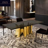 China Art Glass Dining Table Italian High End Modern Luxury Designer Style Stainless Steel for sale
