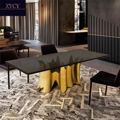 China Art Glass Dining Table Italian High End Modern Luxury Designer Style Stainless Steel for sale
