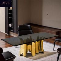 China Art Glass Dining Table Italian High End Modern Luxury Designer Style Stainless Steel for sale