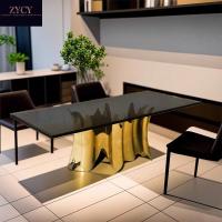 China Art Glass Dining Table Italian High End Modern Luxury Designer Style Stainless Steel for sale