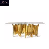 China Art Glass Dining Table Italian High End Modern Luxury Designer Style Stainless Steel for sale