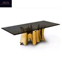 China Art Glass Dining Table Italian High End Modern Luxury Designer Style Stainless Steel for sale