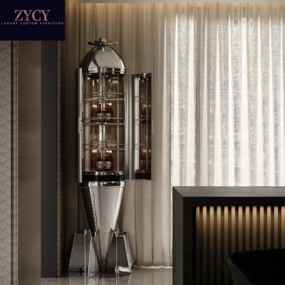 China Rocket Shaped Stainless Steel Glass Wine Cabinet Luxury Living Room Furniture Designer Style Modern Home for sale