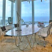 China Tempered Glass Conference Table Modern Office Furniture Italian Elliptical Design Stainless Steel Legs for sale
