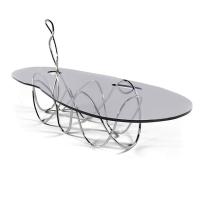 China Tempered Glass Conference Table Modern Office Furniture Italian Elliptical Design Stainless Steel Legs for sale