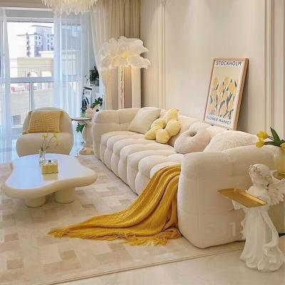 China French Style Cream Colored Marshmallow Sofa Luxury Living Room Furniture Nordic Fabric Lamb Wool Sponge Filled for sale