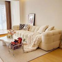 China French Style Cream Colored Marshmallow Sofa Luxury Living Room Furniture Nordic Fabric Lamb Wool Sponge Filled for sale
