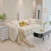 China French Style Cream Colored Marshmallow Sofa Luxury Living Room Furniture Nordic Fabric Lamb Wool Sponge Filled for sale