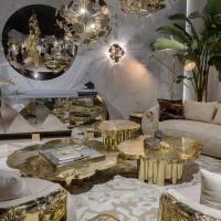 China Gold Coffee Table Set Luxury Living Room Furniture Irregular Etched Wood Grain Modern Stainless Steel for sale