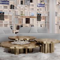 China Gold Coffee Table Set Luxury Living Room Furniture Irregular Etched Wood Grain Modern Stainless Steel for sale