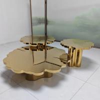 China Gold Coffee Table Set Luxury Living Room Furniture Irregular Etched Wood Grain Modern Stainless Steel for sale