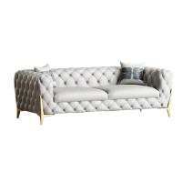 China Italian Leather Button Down Three Seater Sofa Luxury Living Room Furniture Stainless Steel Base for sale