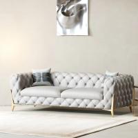 China Italian Leather Button Down Three Seater Sofa Luxury Living Room Furniture Stainless Steel Base for sale