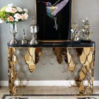 China Fish Scale Pattern Corner Table Modern Entryway Furniture High End Stainless Steel Marble Surface for sale