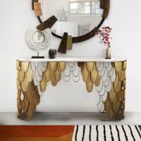 China Fish Scale Pattern Corner Table Modern Entryway Furniture High End Stainless Steel Marble Surface for sale