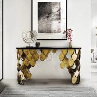 China Fish Scale Pattern Corner Table Modern Entryway Furniture High End Stainless Steel Marble Surface for sale