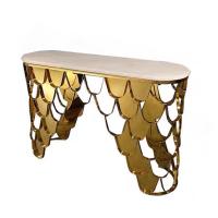 China Fish Scale Pattern Corner Table Modern Entryway Furniture High End Stainless Steel Marble Surface for sale