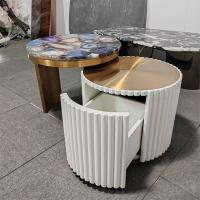 China Round Wooden Telescopic Drawer Coffee Table Luxury Living Room Furniture Rotating Natural Agate Side Table for sale