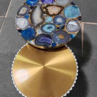 China Round Wooden Telescopic Drawer Coffee Table Luxury Living Room Furniture Rotating Natural Agate Side Table for sale