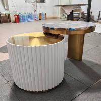 China Round Wooden Telescopic Drawer Coffee Table Luxury Living Room Furniture Rotating Natural Agate Side Table for sale
