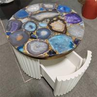 China Round Wooden Telescopic Drawer Coffee Table Luxury Living Room Furniture Rotating Natural Agate Side Table for sale
