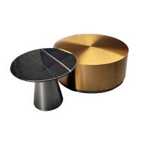 China Circular Marble Stainless Steel Coffee Table Set Luxury Living Room Furniture High End Modern Design for sale