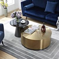 China Circular Marble Stainless Steel Coffee Table Set Luxury Living Room Furniture High End Modern Design for sale