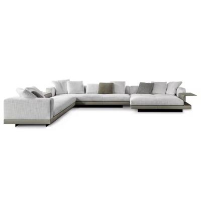 China Large Modular Corner Wooden Sofa Luxury Living Room Furniture Solid Color Patchwork Design for sale