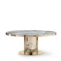 China Personalized Luxury Round Marble Dining Table High End Modern Stainless Steel Set for Villa Home for sale
