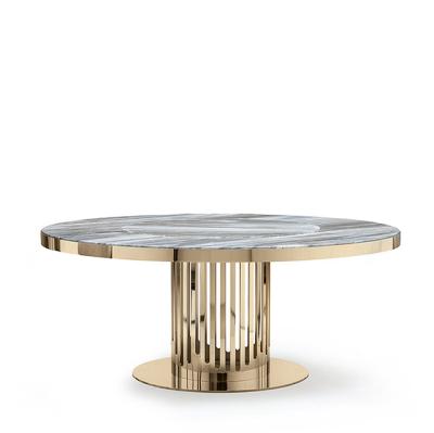 China Personalized Luxury Round Marble Dining Table High End Modern Stainless Steel Set for Villa Home for sale