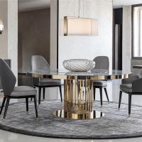 China Personalized Luxury Round Marble Dining Table High End Modern Stainless Steel Set for Villa Home for sale