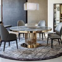 China Personalized Luxury Round Marble Dining Table High End Modern Stainless Steel Set for Villa Home for sale