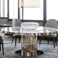 China Personalized Luxury Round Marble Dining Table High End Modern Stainless Steel Set for Villa Home for sale