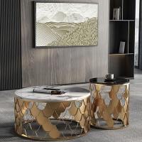 China Tempered Glass Fish Scale Round Coffee Table Set Luxury Living Room Furniture Stainless Steel Marble for sale