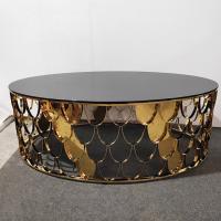 China Tempered Glass Fish Scale Round Coffee Table Set Luxury Living Room Furniture Stainless Steel Marble for sale